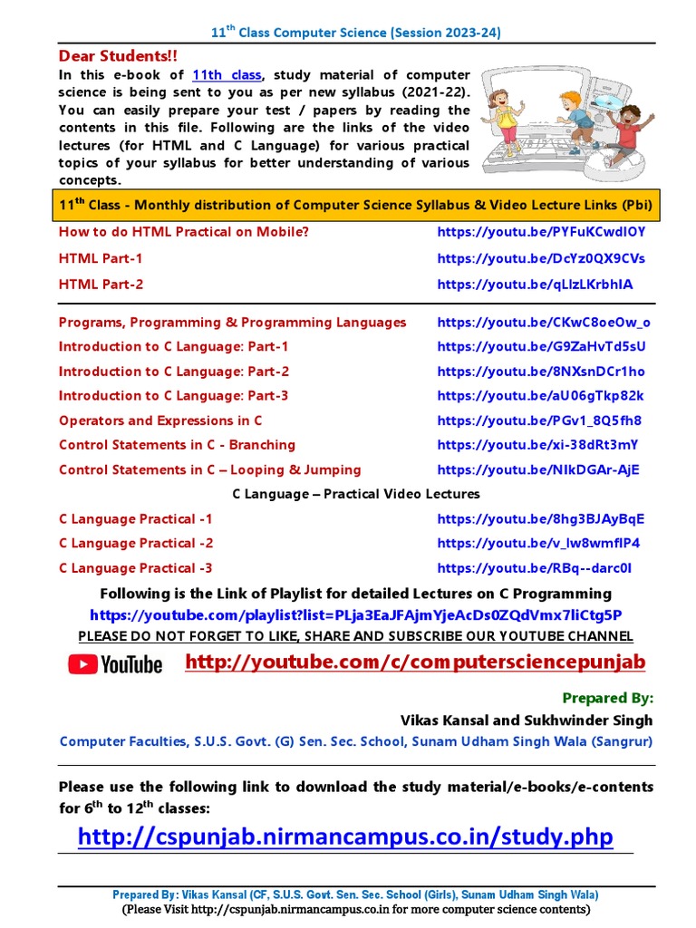 11th CS-Eng Notes 2023-24 | PDF | Html | Html Element