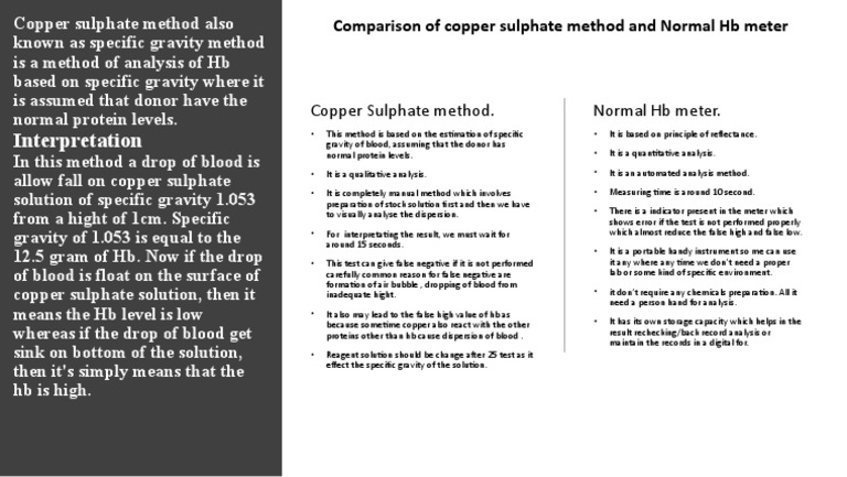 Copper Sulfate Method for Hb Estimation | PDF | Type I And Type Ii ...