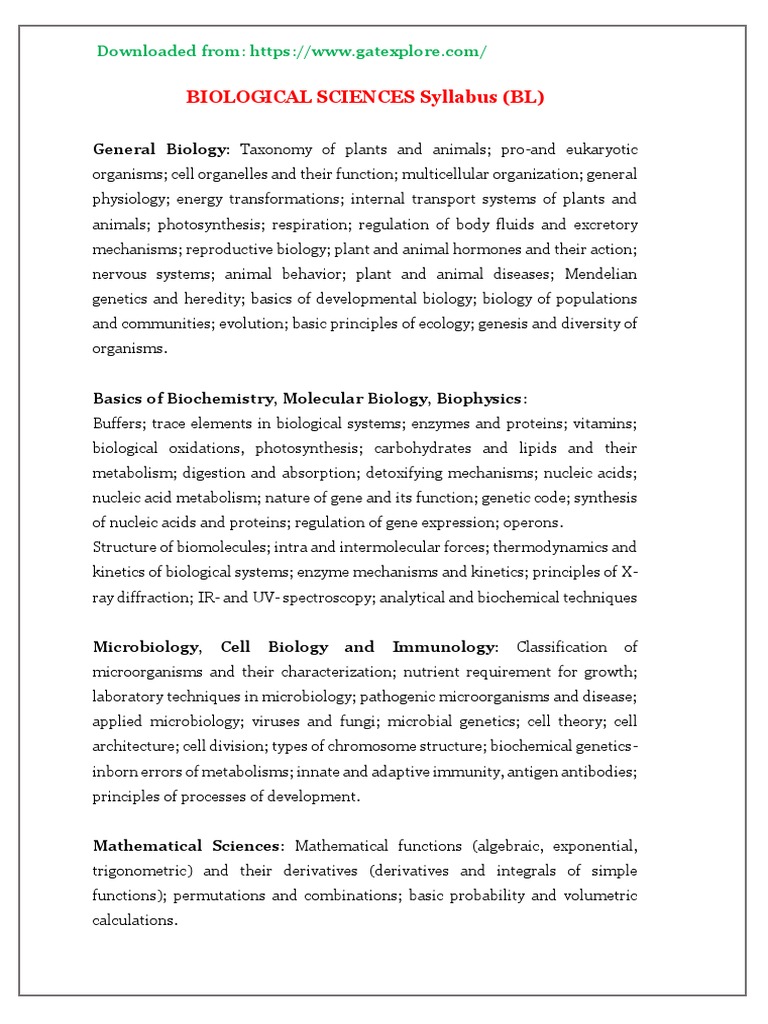 Iit Jam Biological Sciences Syllabus | PDF