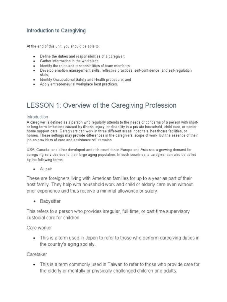 Principles and Duties of Caregiving | PDF | Caregiver | Child Care