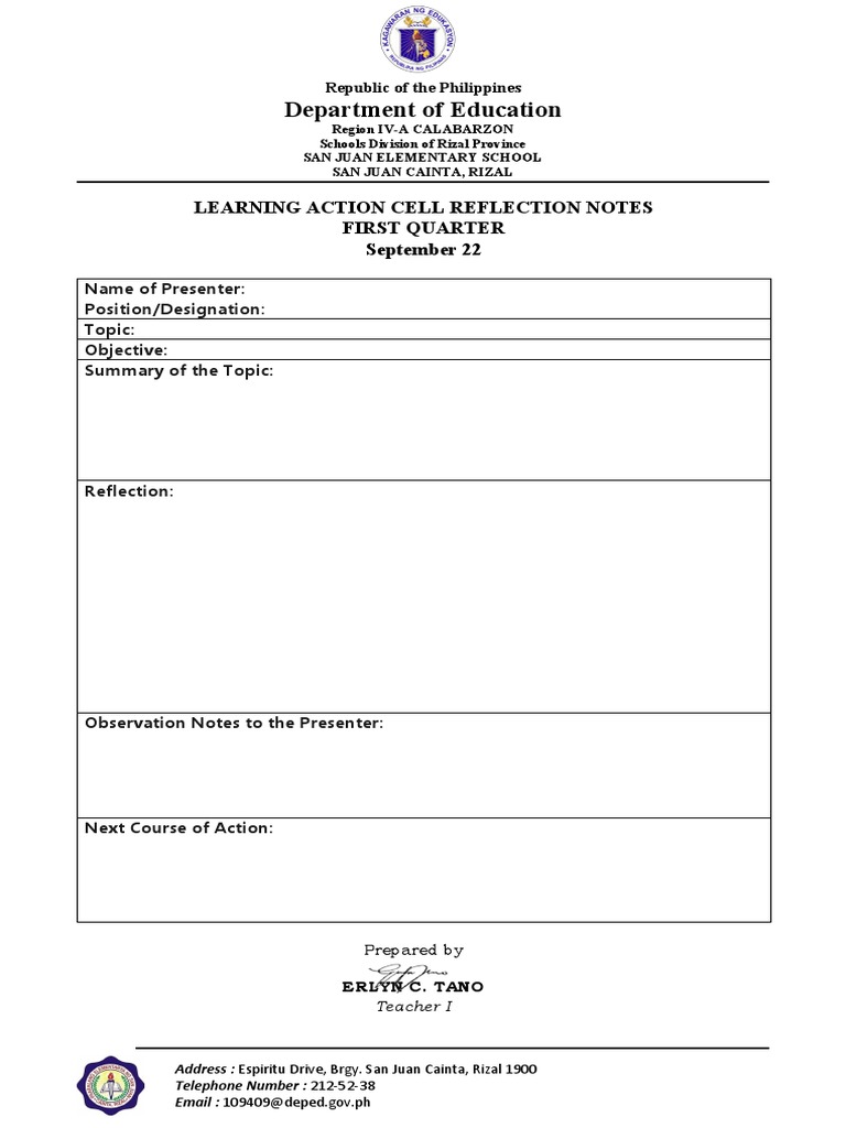 Reflection Notes Quarter 1 | PDF