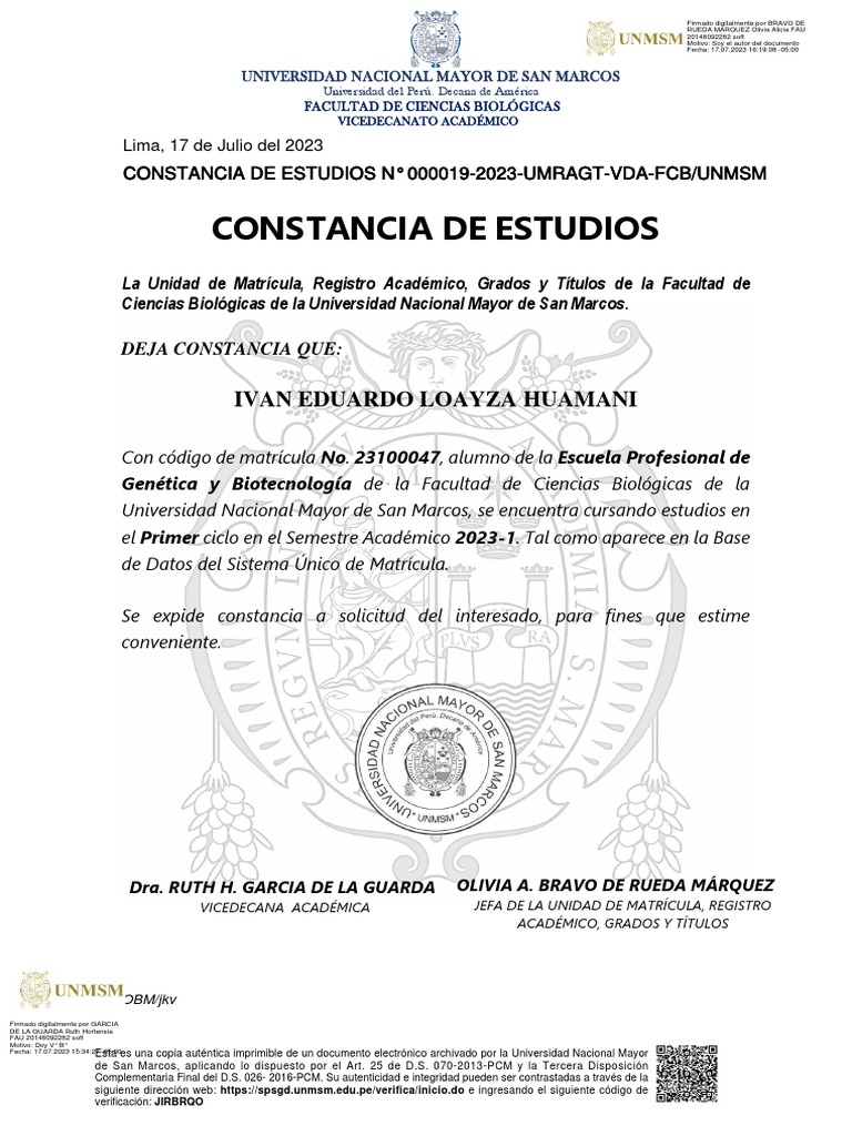 Constancia de Estudios: Ivan Eduardo Loayza Huamani | PDF | Informática