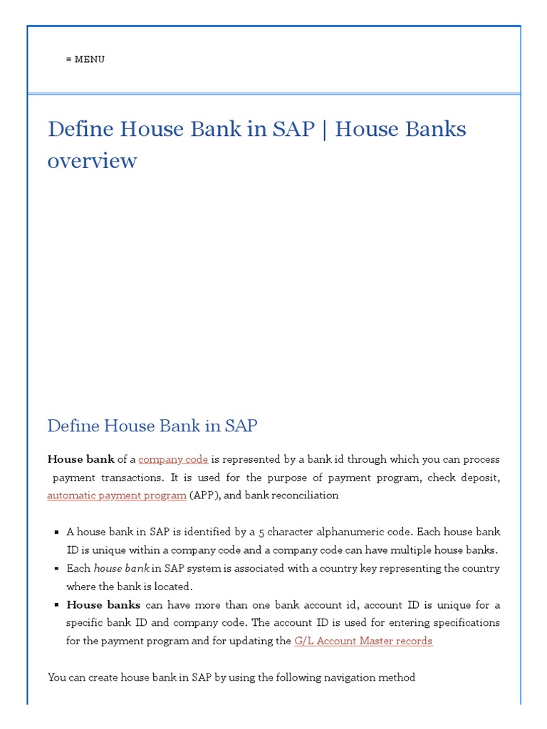 How To Define House Bank in SAP - SAP Tutorial | PDF