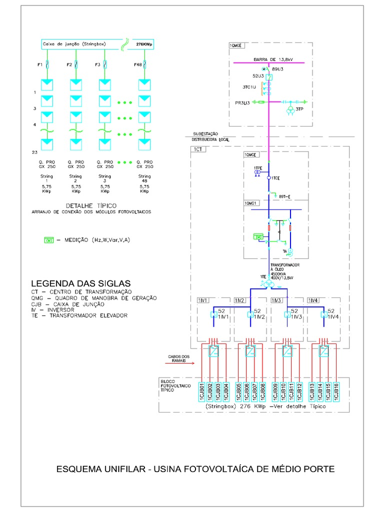 Esquema Unifilar Usina Fotovoltaica Medio Porte | PDF