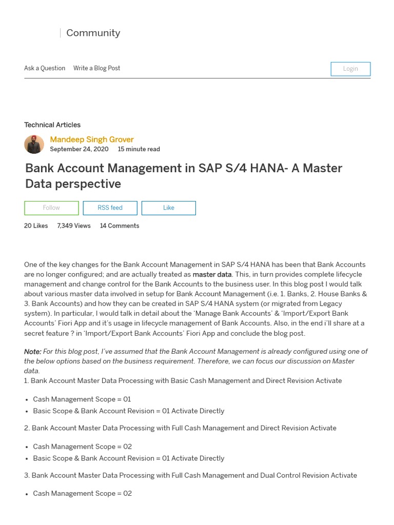 SAP S/4 HANA Bank Account Master Data | PDF | Banks | Microsoft Excel