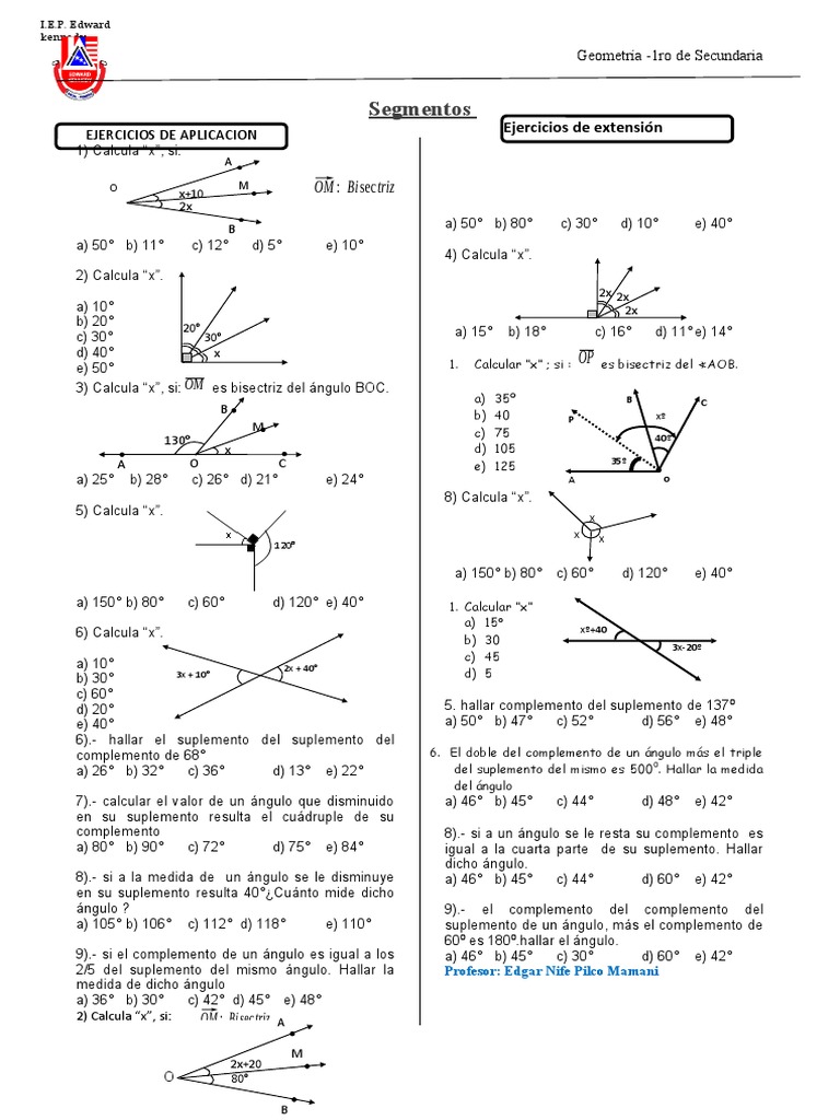 Ejercicios de ángulos para secundaria | PDF | Geometría Elemental ...