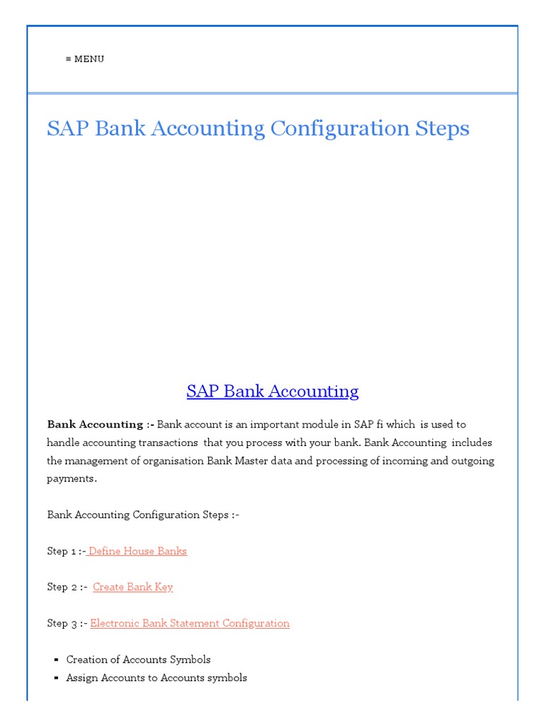 Sap Bank Accounting Configuration Steps Sap Tutorial Download Free Pdf Banks Deposit Account