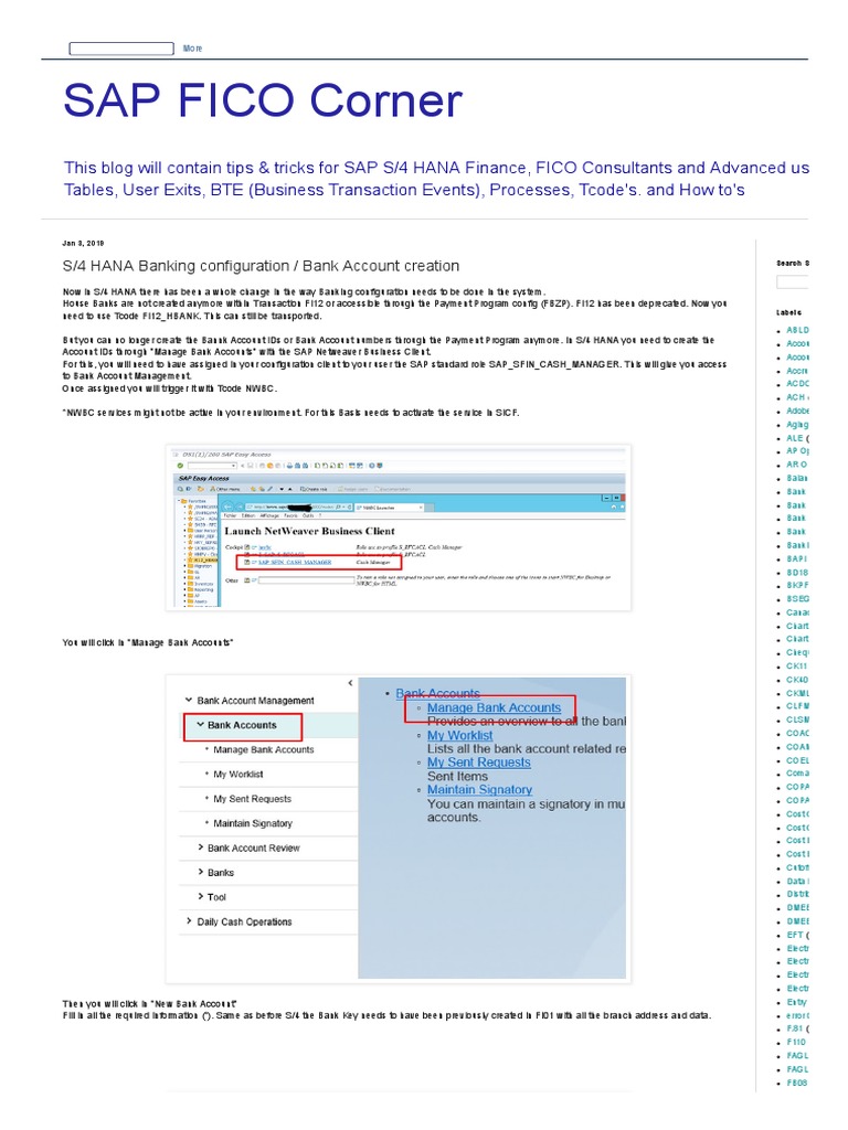 SAP FICO Corner_ S_4 HANA Banking configuration _ Bank Account creation ...