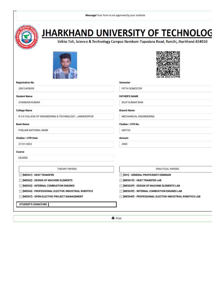 5th Semester Form Fillup Print | PDF