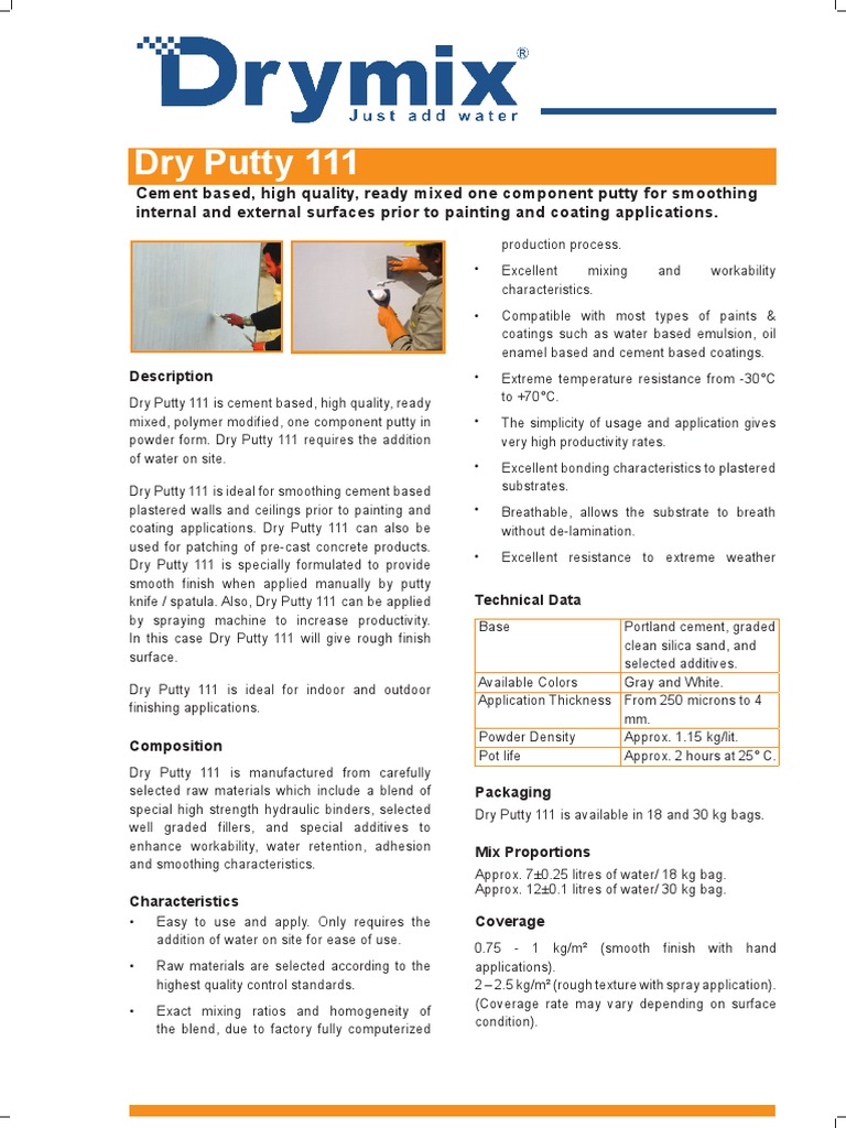 Dry Putty 111 | PDF | Plaster | Cement