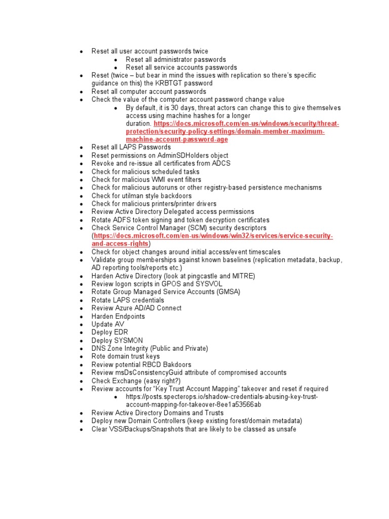 Checklist For Active Directory Clean Up After Compromised | PDF | Computers