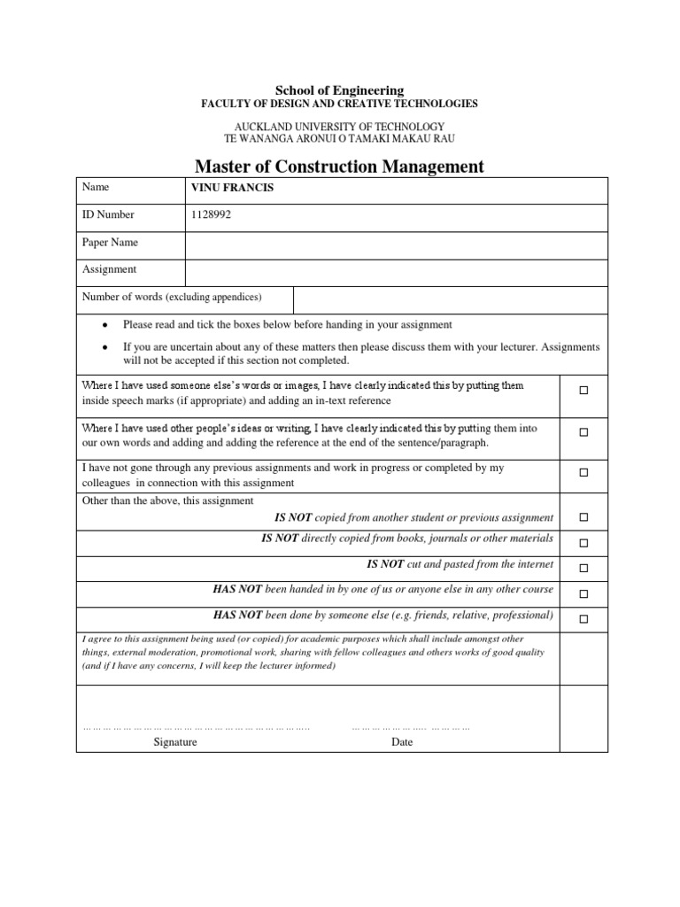 Master of Construction Management Assignment | PDF