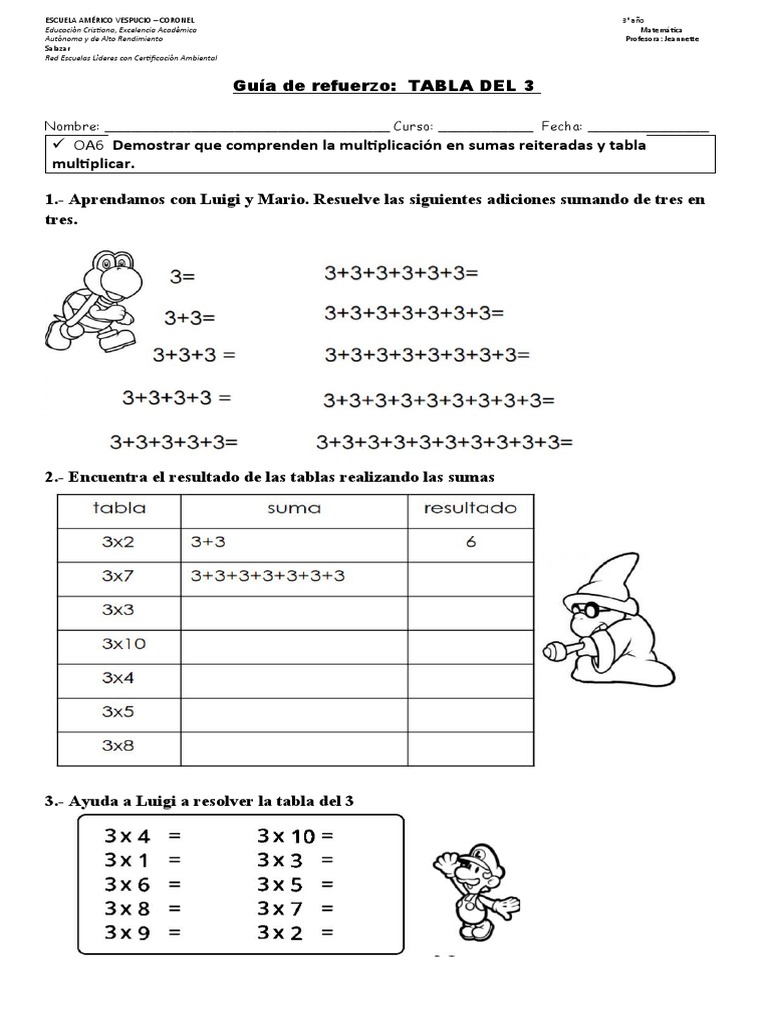Tabla Del 3 Guia | PDF