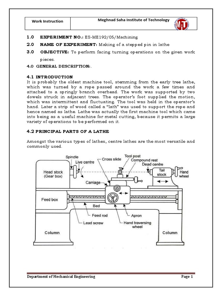 5.workshop Practice - Machine Shop - ES-ME192 - or - 292 | PDF ...