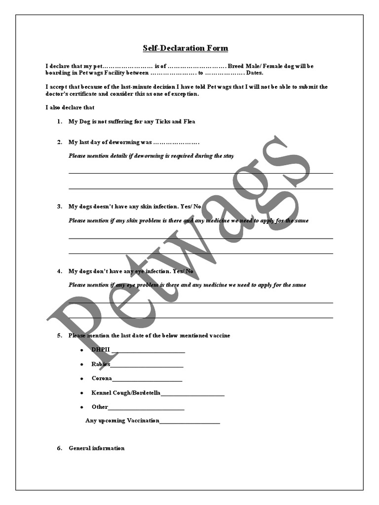 Self Declaration Form (Main Form) | PDF