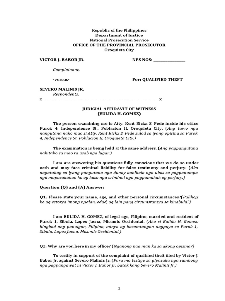 Judicial Affidavit of Witness | PDF