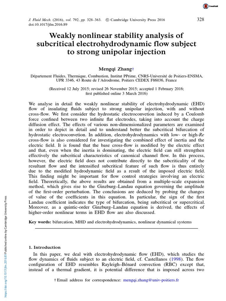 Weakly Nonlinear Stability Analysis of Subcritical Electrohydrodynamic Flow Subject To Strong ...