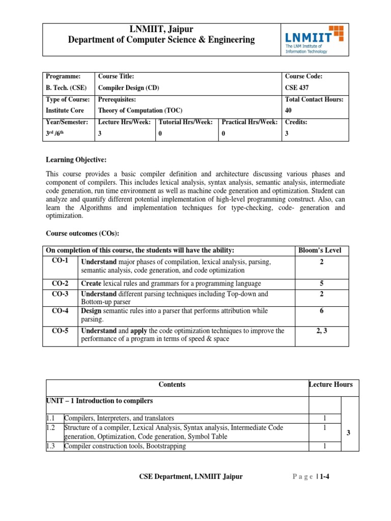Compiler Design Course Overview | PDF | Parsing | Compiler