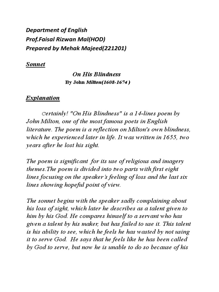 On His Blindness | PDF