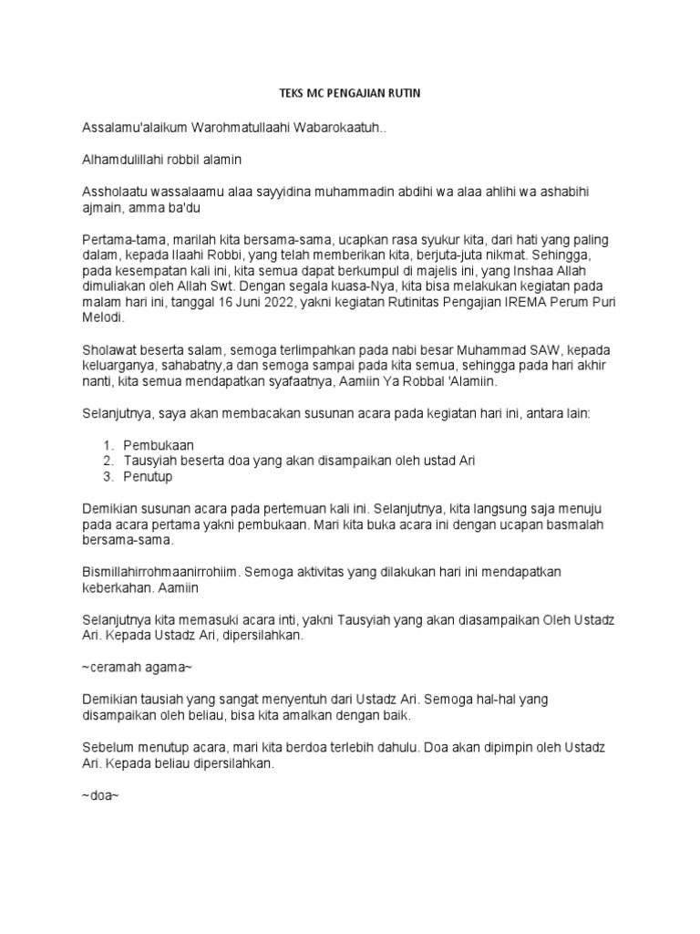 Teks MC Pengajian Rutin | PDF