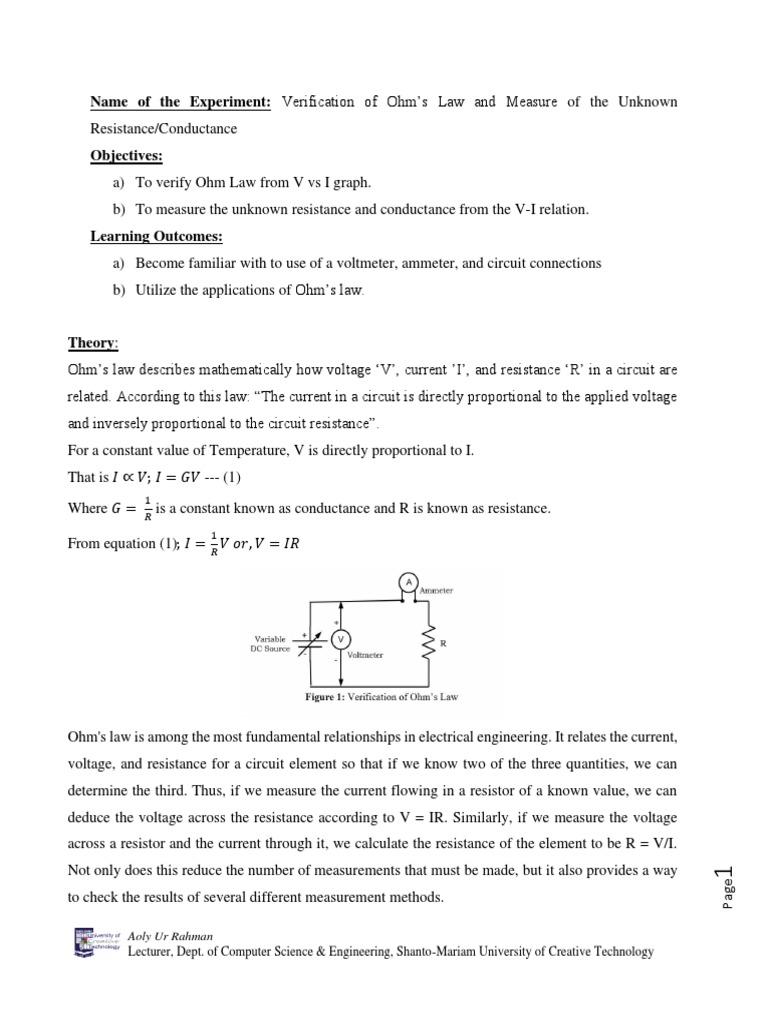 Ohm Law | PDF | Electrical Resistance And Conductance | Electrical Network