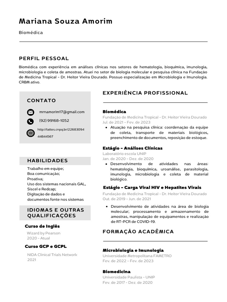 CV MARIANA | PDF | Especialidades médicas | Sistema de saúde