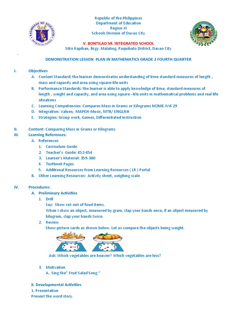 Grade 2 COT MATH Q4 | Download Free PDF | Kilogram | Weight