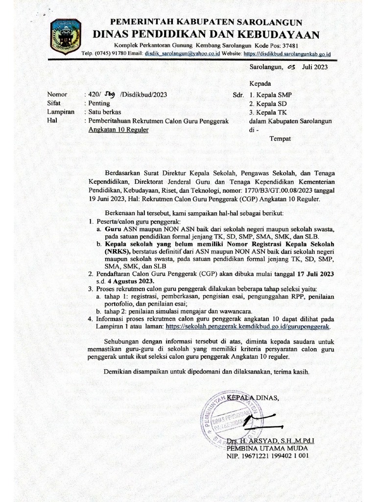 Surat Rekrutmen Calon Guru Penggerak (CGP) Angkatan 10 | PDF Surat Rekrutmen Calon Guru Penggerak (CGP) Angkatan 10 | PDF