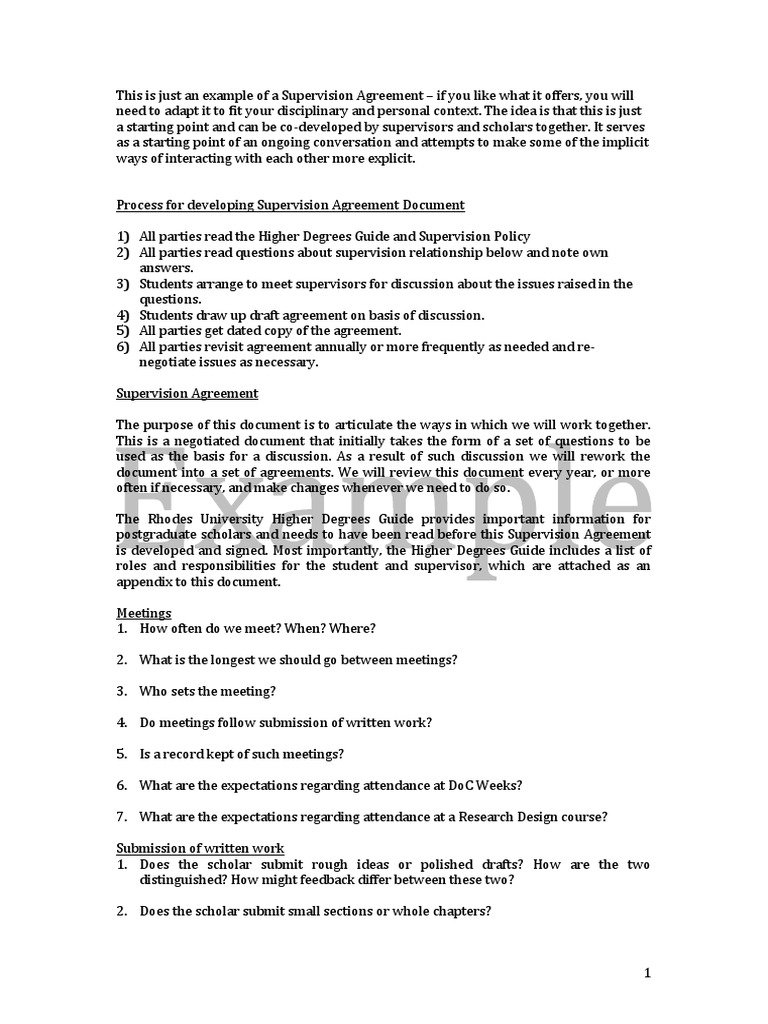 Supervision Agreement Example(1) | PDF