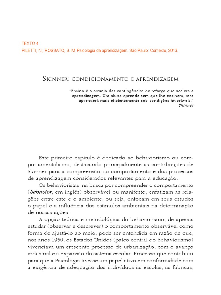 TEXTO 4 - Psicologia Comportamental (Ensino) | PDF | Behaviorismo | Aprendizado