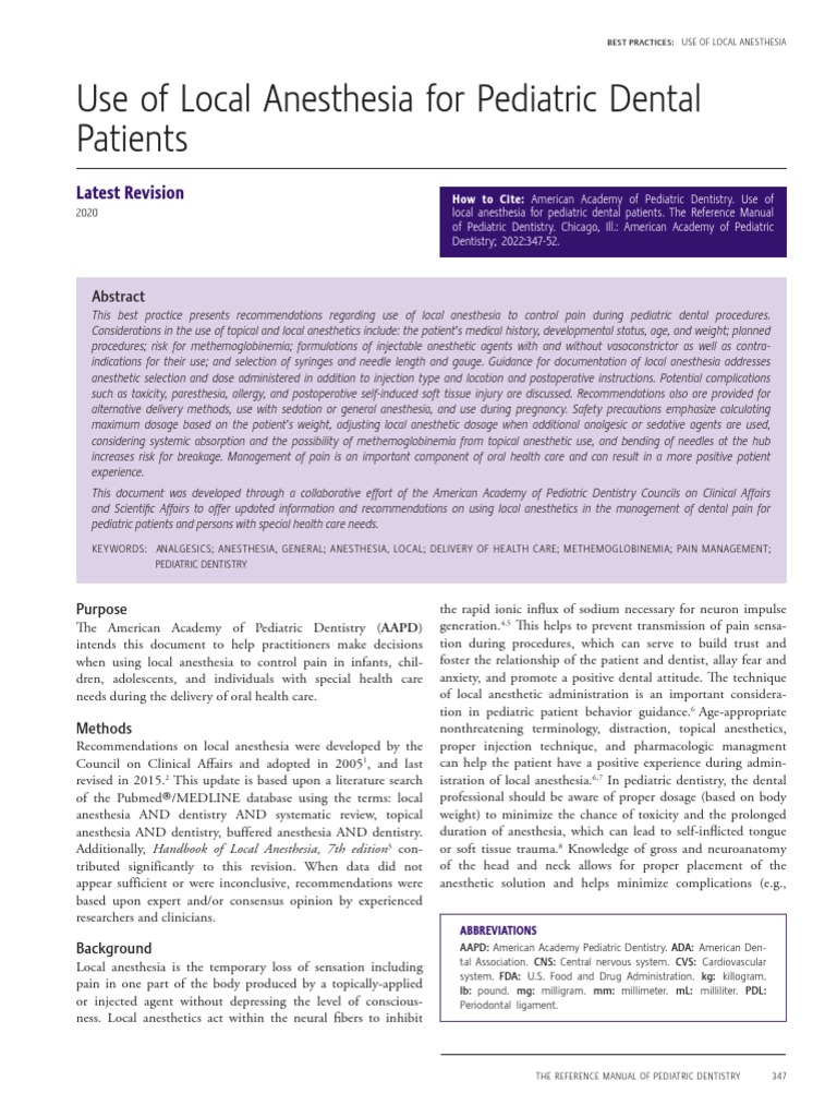 Use of Local Anesthesia For Pediatric Dental | PDF | Anesthesia ...