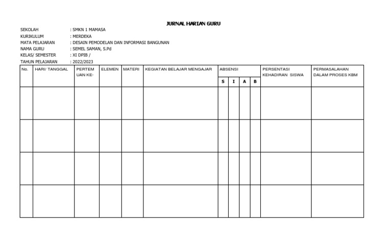 Jurnal Mengajar Xi Dpib | PDF