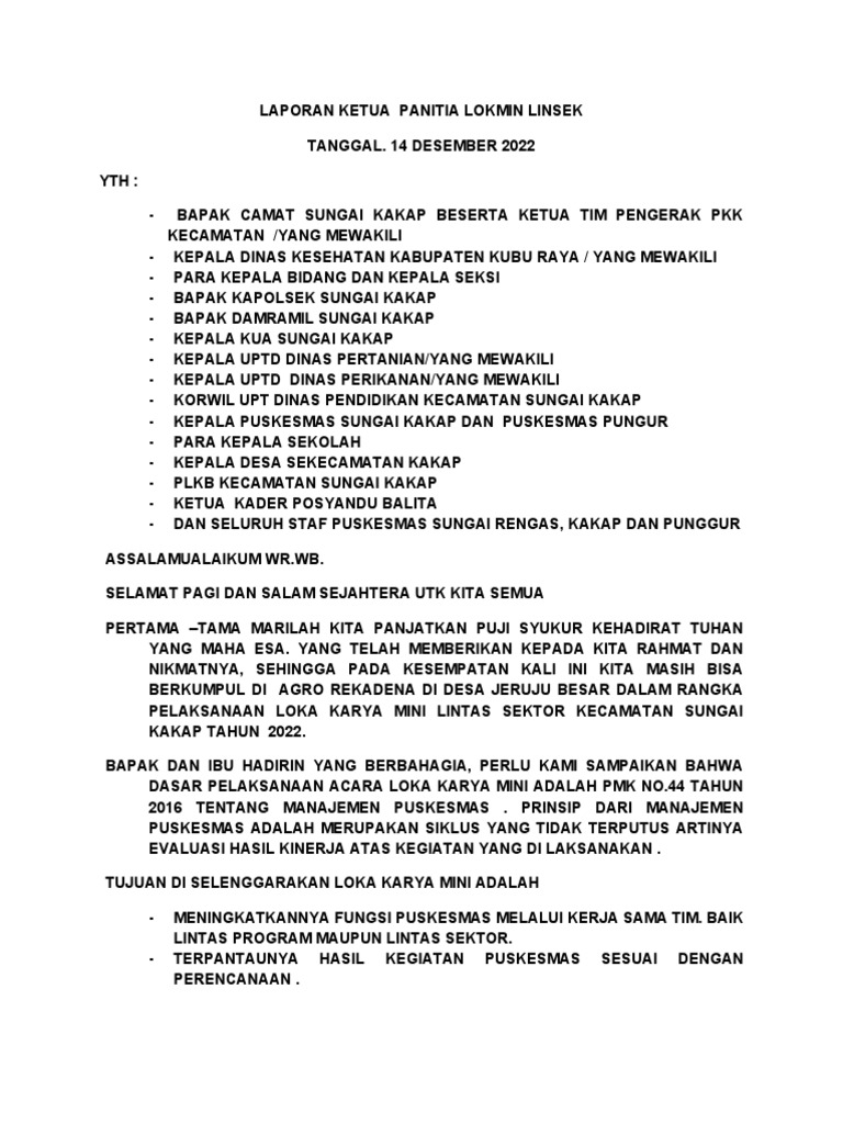 Laporan Ketua Panitia Lokmin Linsek | PDF