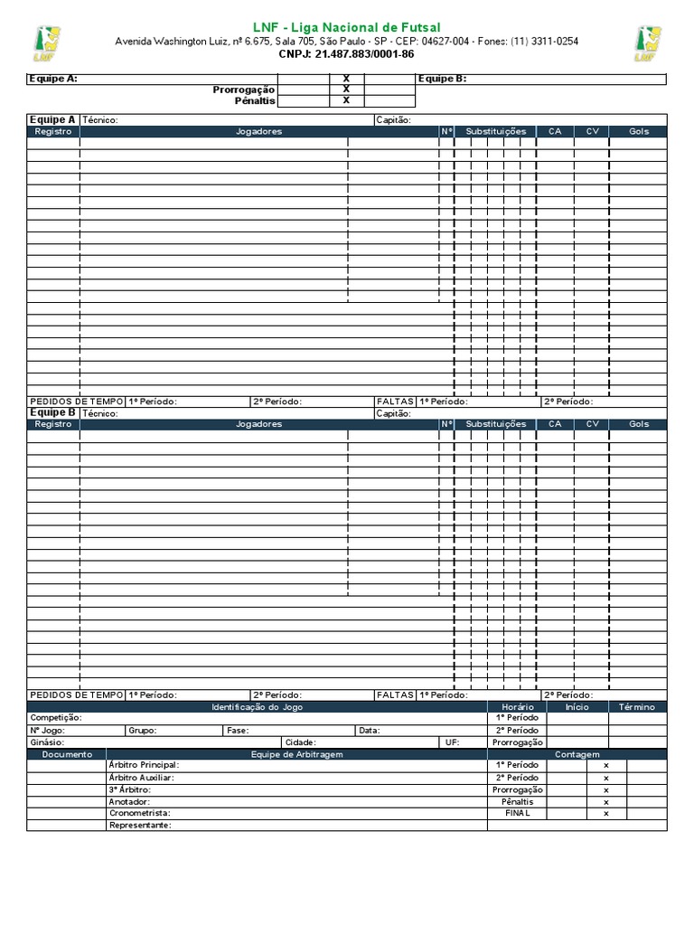 Sumula de Futsal em Branco | PDF | Futebol | Esportes