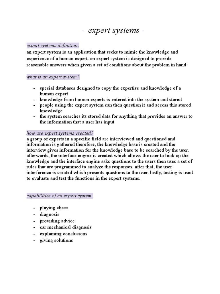 Expert Systems Notes | PDF | Expert | Input/Output
