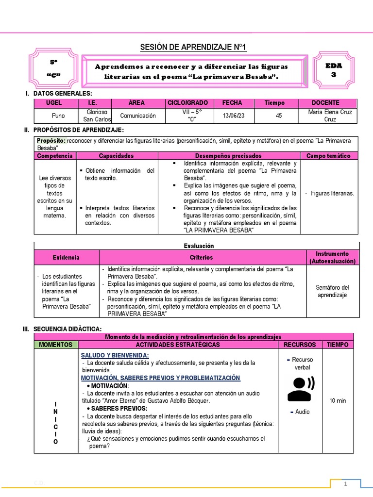 Sesión de Aprendizaje N | PDF | Aprendizaje | Metáfora