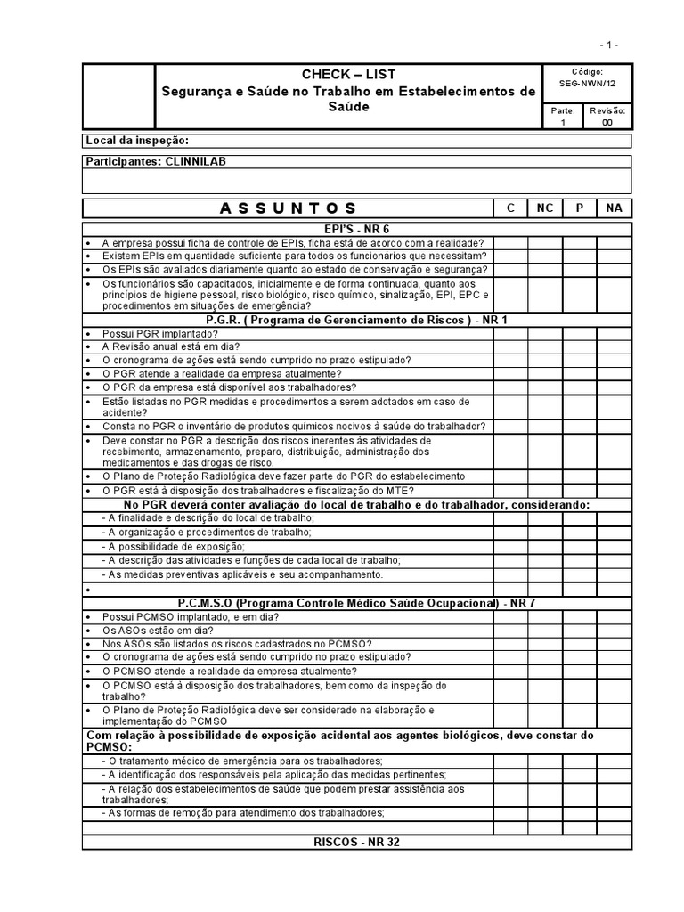 CheckList Auditoria | Download grátis PDF | Remédio | Especialidades ...