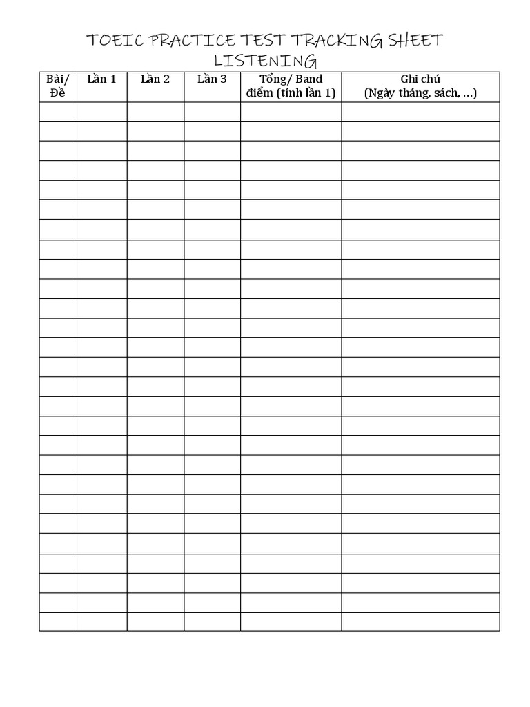 Toeic Tracking Sheet | PDF
