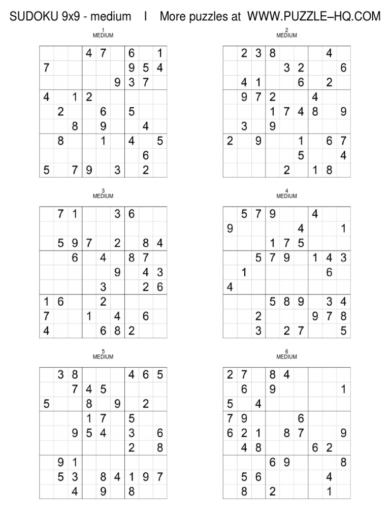 Medium 9x9 Sudoku Puzzles PDF | PDF