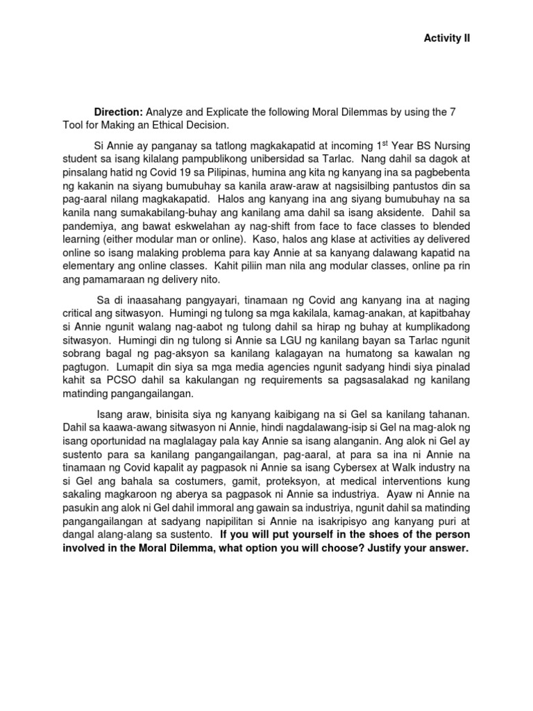 Activity II - Moral Dilemma | PDF