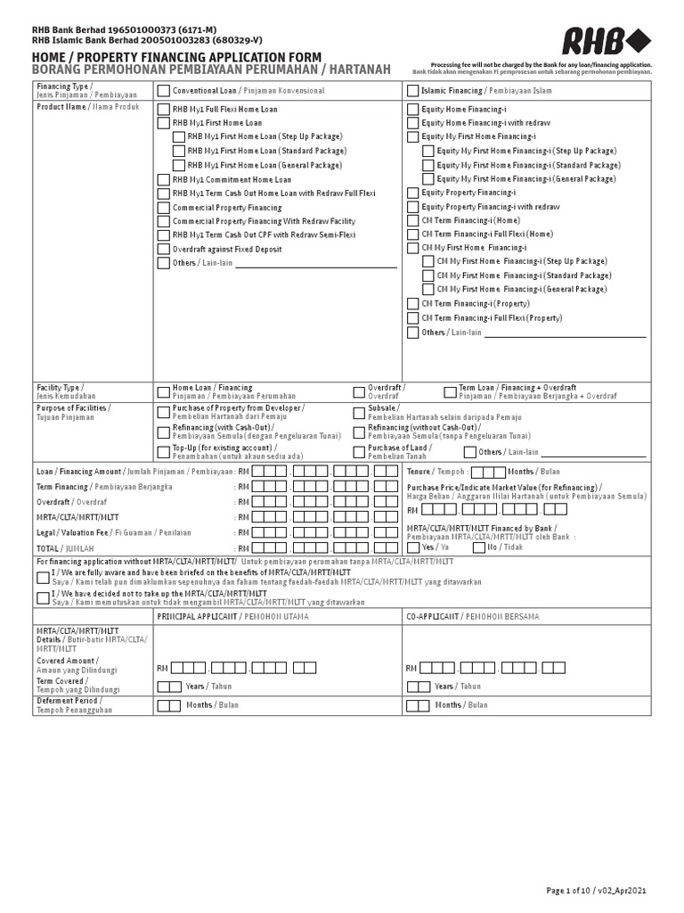 Home Property Financing Application Form | PDF | Banks | Overdraft