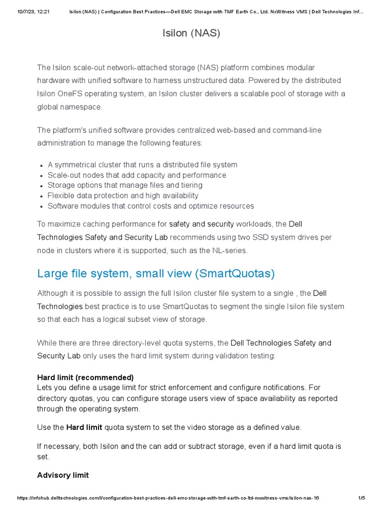 Isilon (NAS) - Configuration Best Practices-Dell EMC Storage With TMF ...
