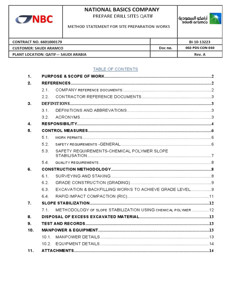 002-PDS-CON-010 Method Statement For Site Preparation Works | Download ...