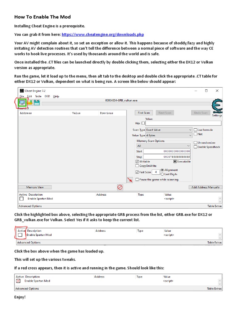 Spartan Mod Cheat Engine Guide | PDF