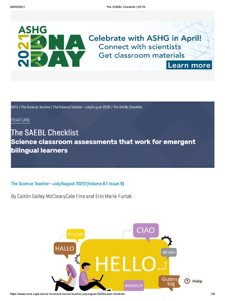The Saebl Checklist - Nsta | PDF | Multilingualism | Learning