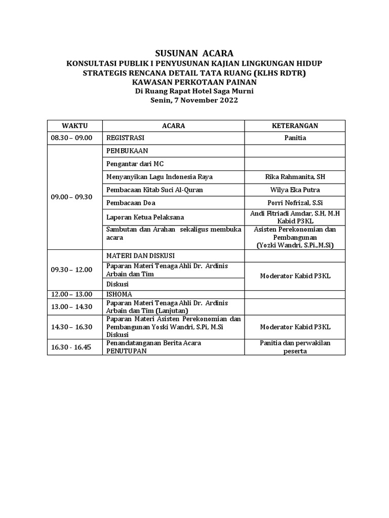 SUSUNAN ACARA Rapat POKJA I | PDF | Karier & Perkembangan | Sains & Matematika