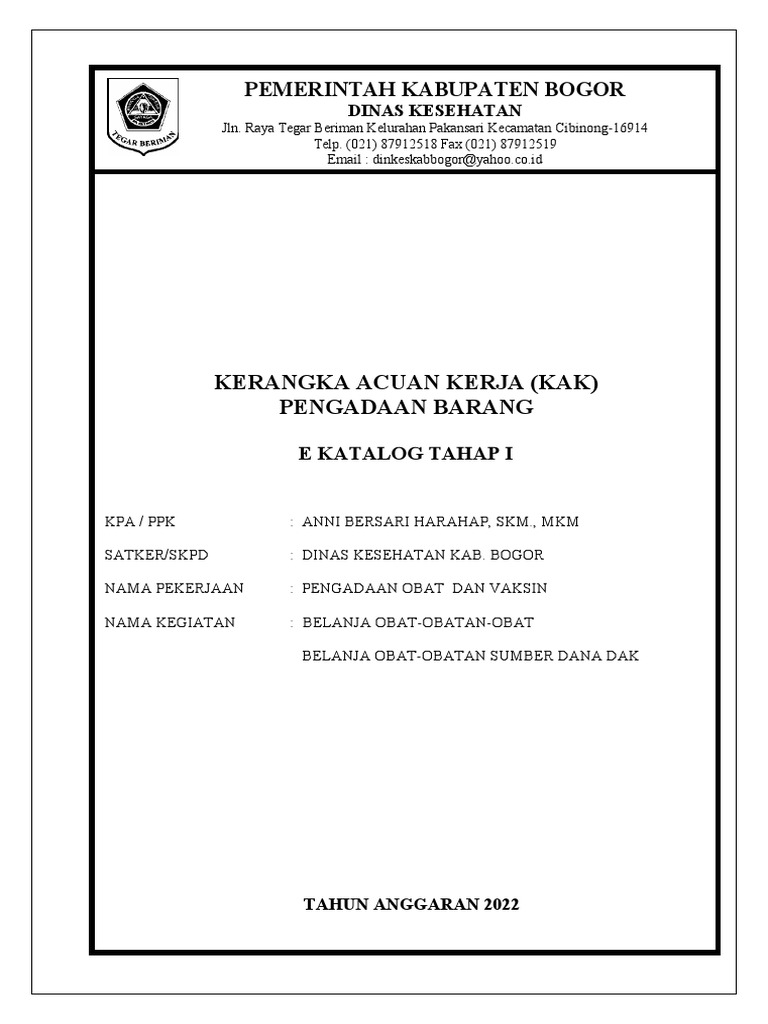 Contoh Kak Dinkes Obat e Katalog Dak | PDF