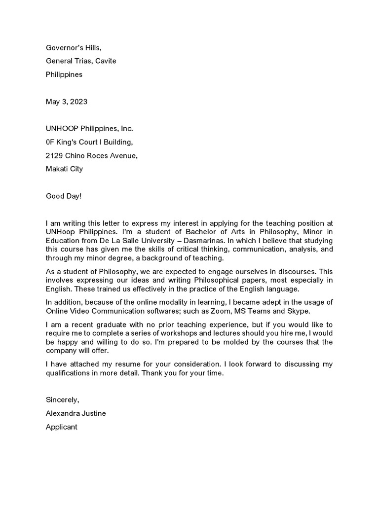 Eng - Application Letter Exam | PDF