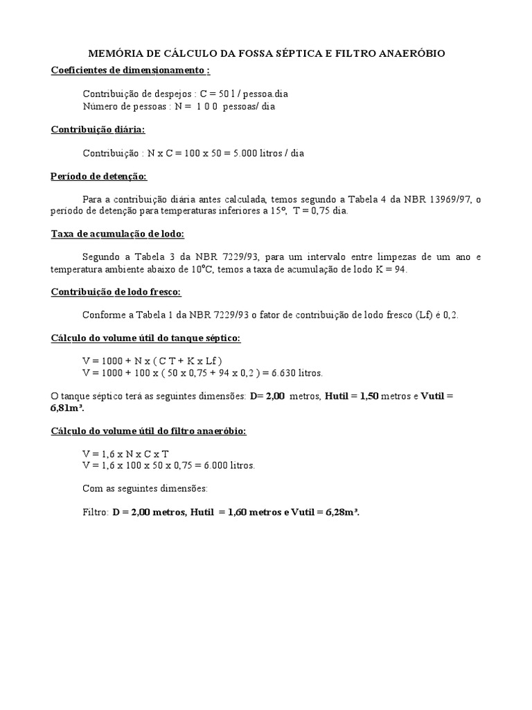 Memorial Fossa e Filtro - ODEQ 100P | PDF