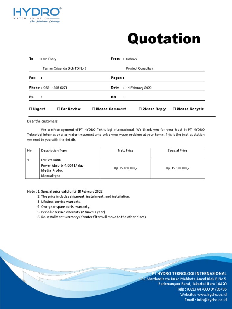 Quotation of MR Ricky Taman Grisenda | PDF